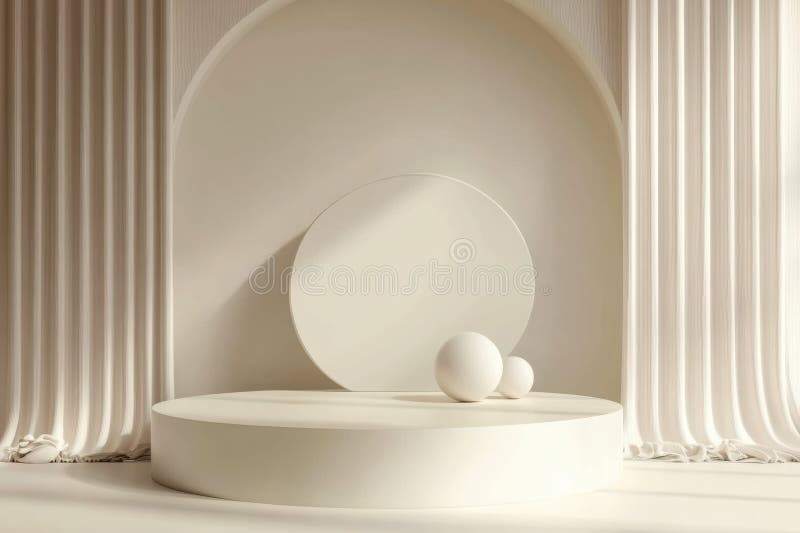 Minimalist Stage with Round Backdrop and Draped Cloth Design Stock ...