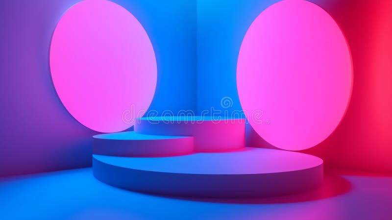 Minimalist Stage with Vibrant Pink and Blue Lighting Stock Photo ...