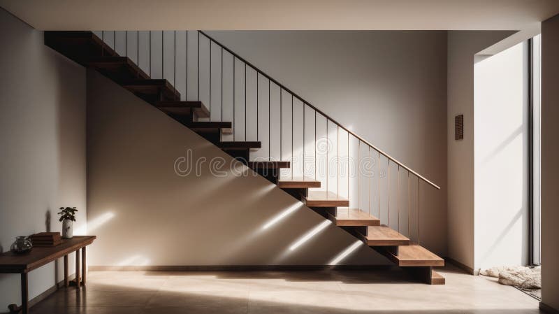 Minimalist Staircase with Simple Railing and Steps. AI Generated Stock ...