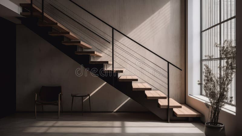 Minimalist Staircase with Simple Railing and Steps. AI Generated Stock ...