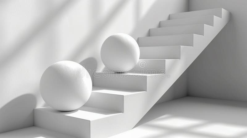 Minimalist Staircase with Spheres in Monochromatic Setting Stock ...