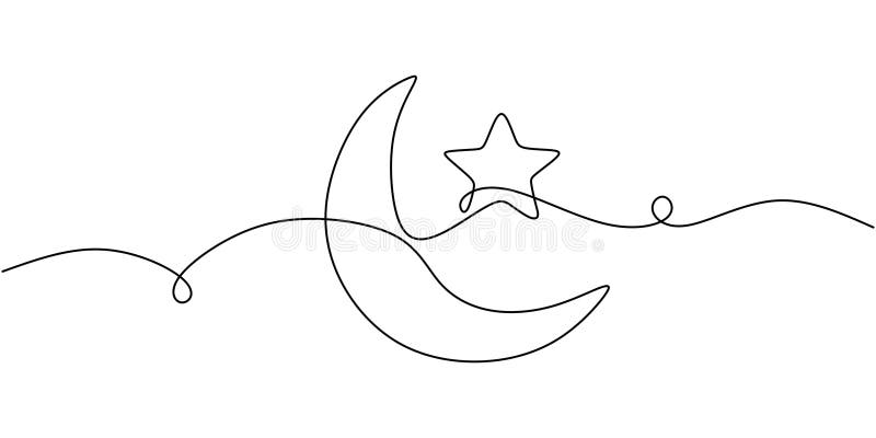 Minimalist Star and Moon Continuous Line Drawing for Celestial and ...