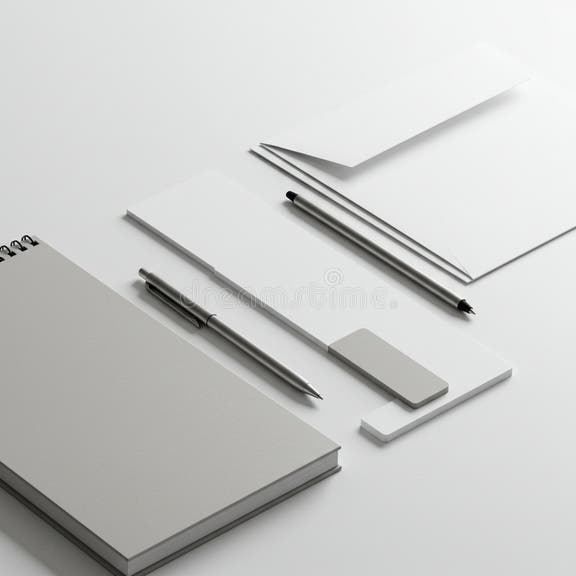 A Minimalist Stationery Set Featuring a Closed Spiral Notebook, Two ...
