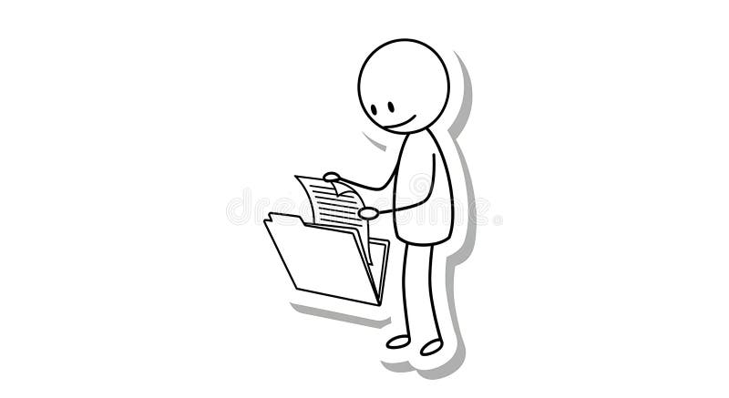 Minimalist Stick Figure Organizing Documents in Open File Folder on ...