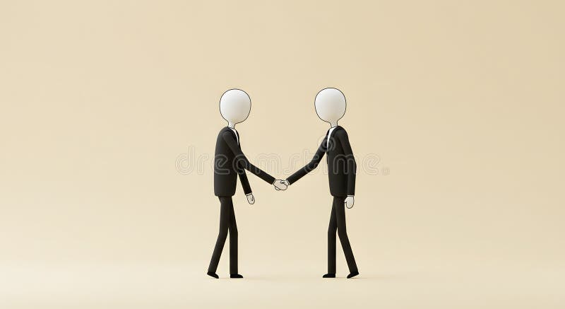 Minimalist Stick Men in Suits Shaking Hands, Ideal for HR Materials ...