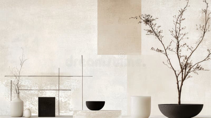 Minimalist Still Life with Abstract Forms and Natural Elements Stock ...