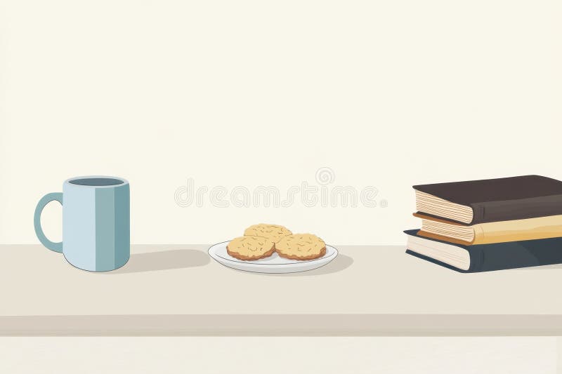 Minimalist Still Life with Coffee Mug, Cookies, and Books on Table ...