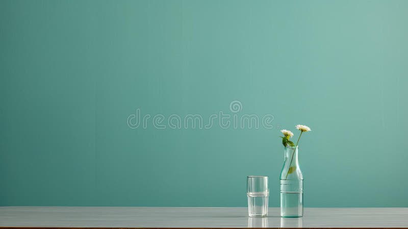 Minimalist Still Life Composition with Glass Bottles and Teal Wall ...