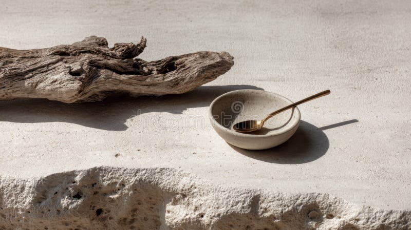 Minimalist Still Life with Driftwood and Ceramic Bowl Featuring a ...