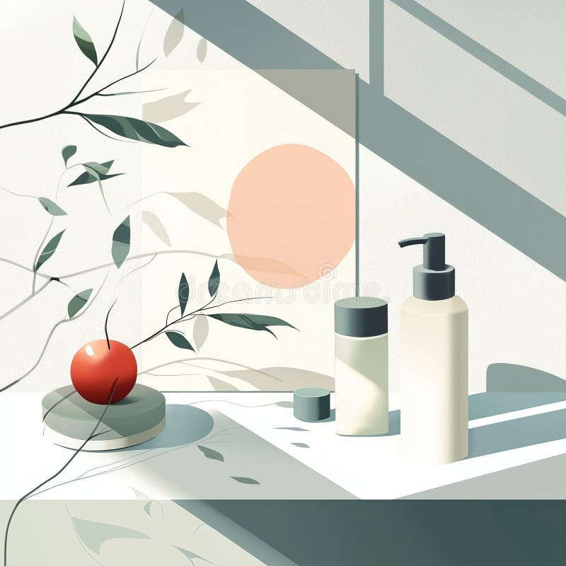 Minimalist Still Life Featuring Products Greenery and Circular Elements ...