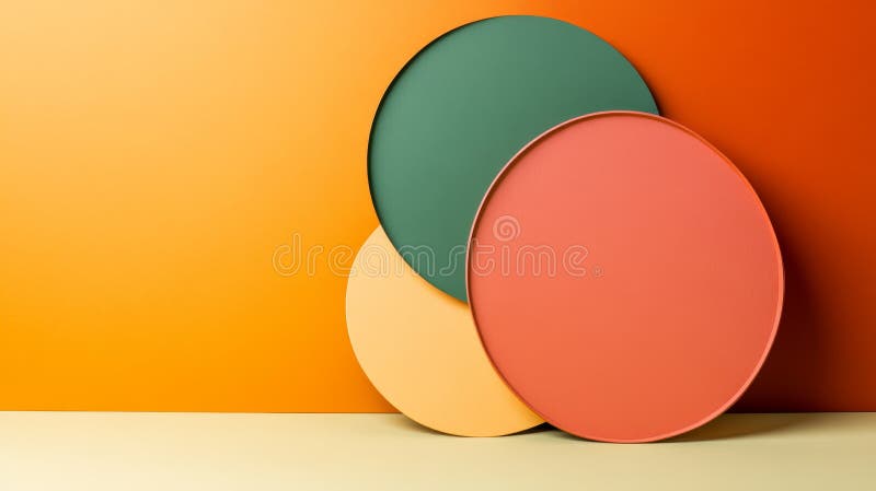 Minimalist Still Life, Three Oval Plates on a Vibrant Yellow Background ...