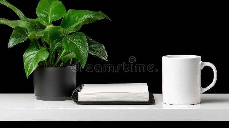 Minimalist Still Life White Coffee Mug and Black Book on Pristine White ...