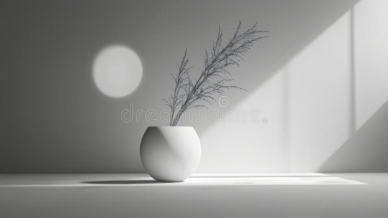 Minimalist Still Life with White Vase and Bare Branches in Soft Light ...