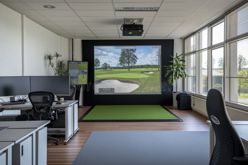 A Minimalist Stock Photo of a Golf Simulator in a Corporate Office ...