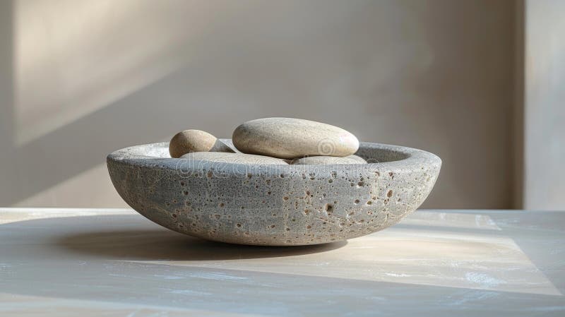 Minimalist Stone Bowl with Smooth Pebbles - Generative Ai Stock ...