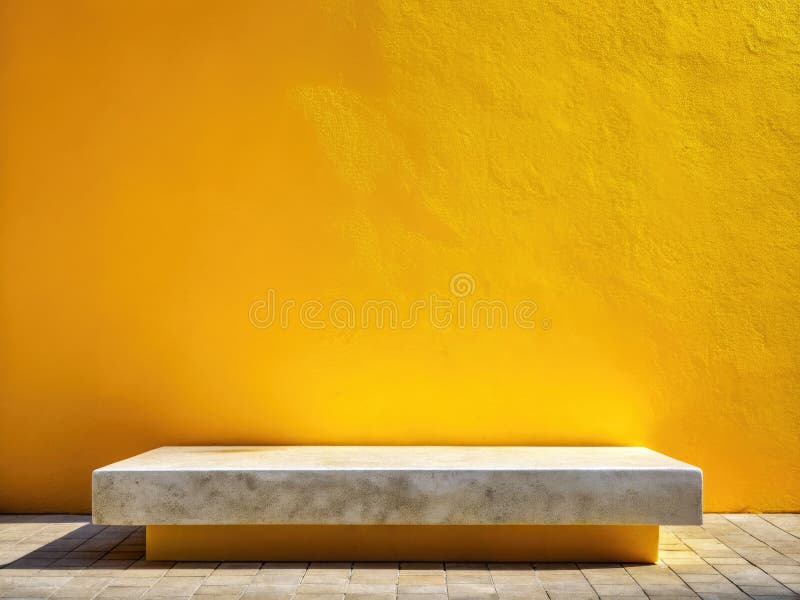Minimalist Stone Platform Against Vibrant Yellow Wall a Study in Modern ...