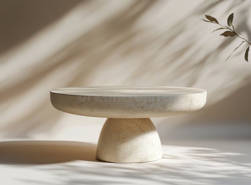 Minimalist Stone Table with a Cylindrical Base and Smooth Surface in ...