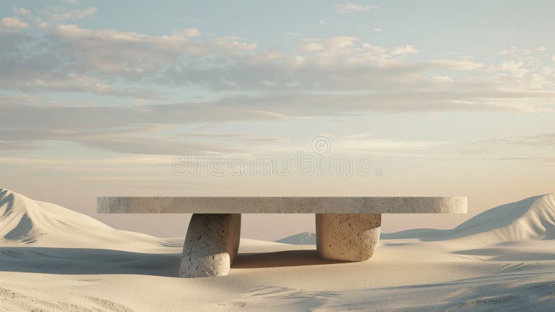 Minimalist Stone Table with Flat Rectangular Top and Two Sturdy Legs ...
