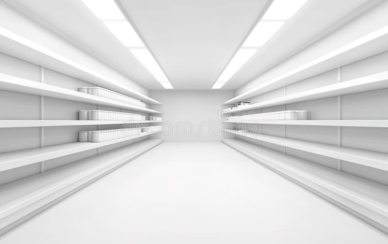 Minimalist Storage Room with Empty White Shelves in a Well-lit Modern ...