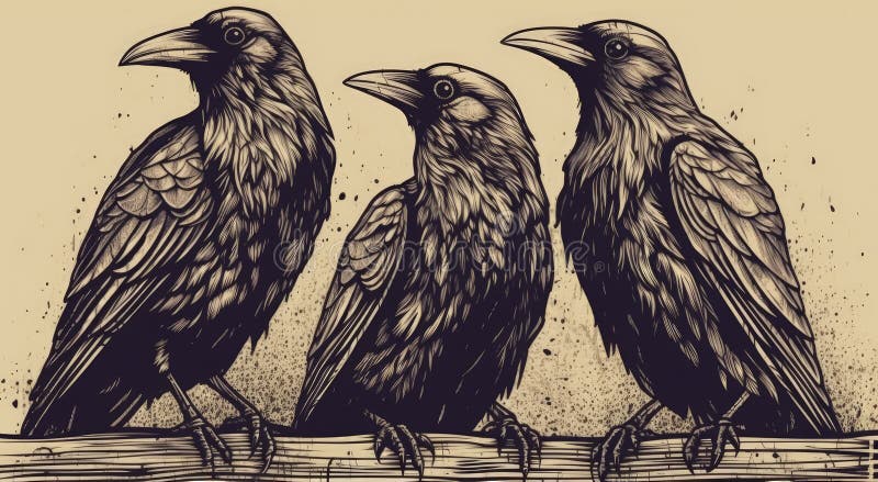 Minimalist Strokes of Three Crows in Different Poses with a Letter ...