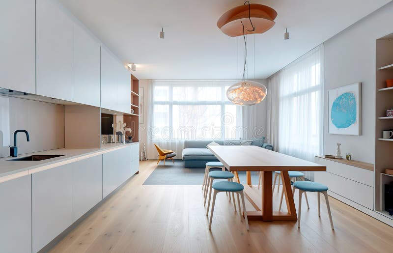 Minimalist Studio Apartment. Interior Design of Modern Living Room with ...