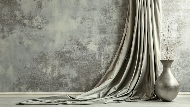 Minimalist Studio Backdrop Consisting of a Gray Wall and Taupe Drapes ...