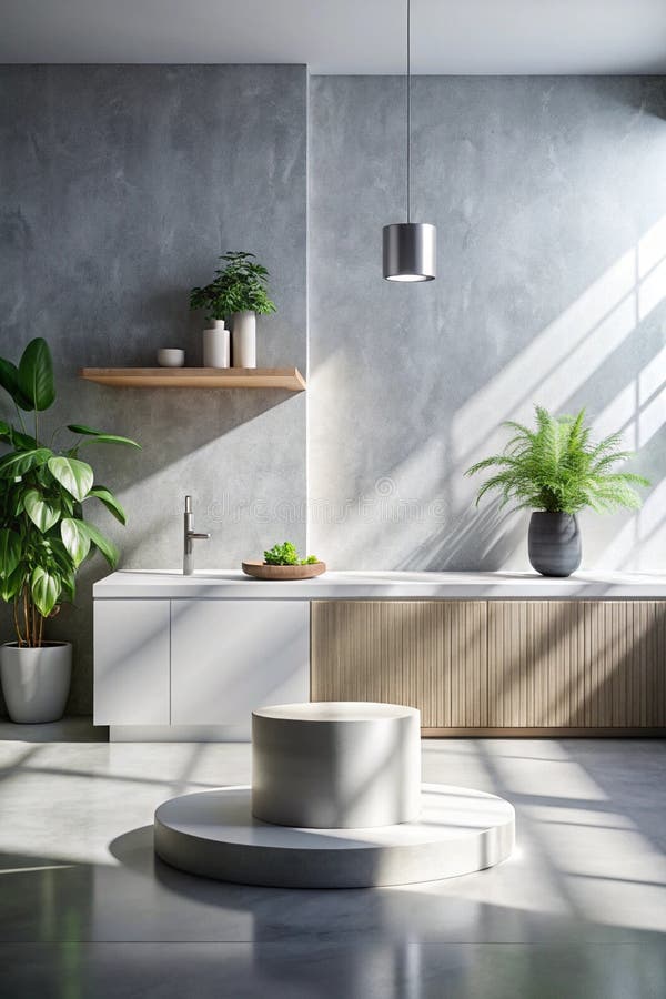 Minimalist Studio Background with White Light Shadow and Podium Stock ...