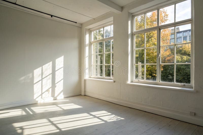 Minimalist Empty Studio Corner with Sunlight and Shadows Stock ...