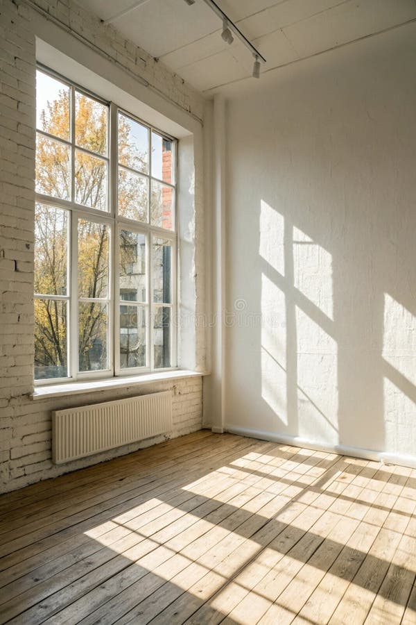 Minimalist Studio Corner with Sunlight and Shadows Stock Illustration ...