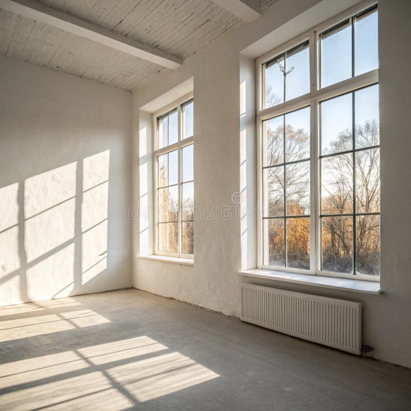 Minimalist Studio Corner with Sunlight and Shadows Stock Illustration ...