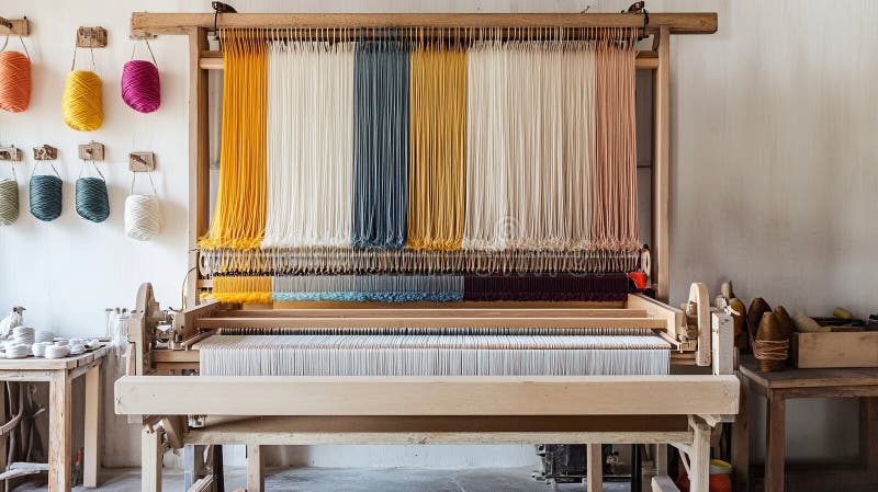 A Minimalist Studio with an Open Loom and Colorful Threads Neatly Stock ...