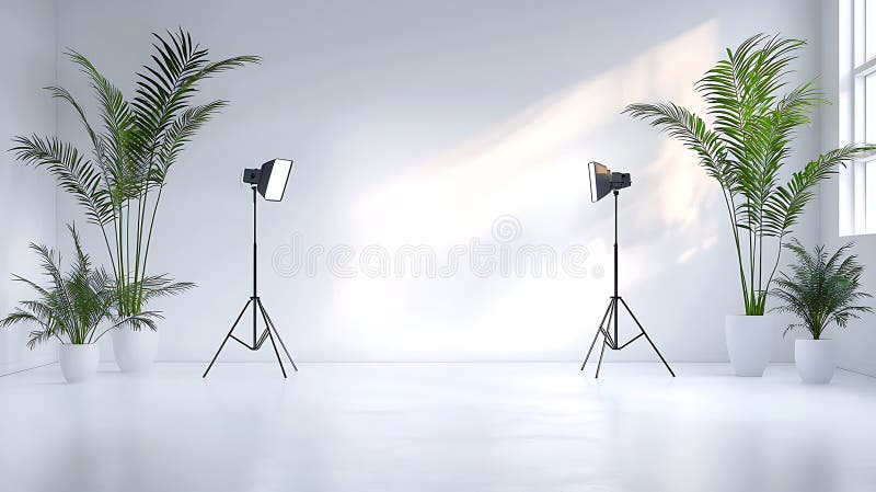 Minimalist Studio Photography Setup with Lighting and Plants Stock ...