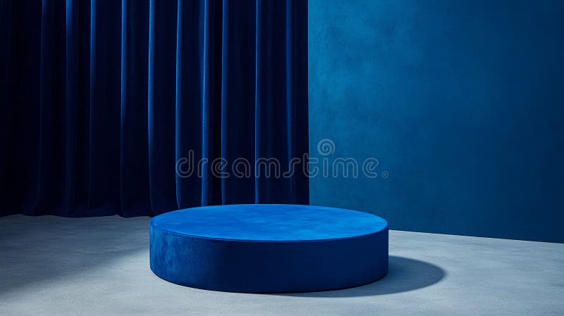 Studio Space with Round Blue Platform and Curtain in Bold Blue Tones ...