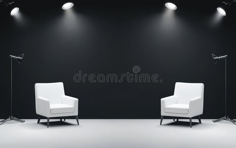 Minimalist Studio Setup with Two White Armchairs Illuminated by ...