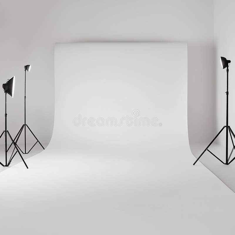 Minimalist Studio Setup with White Backdrop and Professional Lighting ...