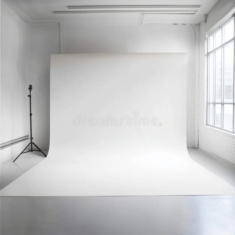 Minimalist Studio with White Backdrop and Lighting Setup for ...