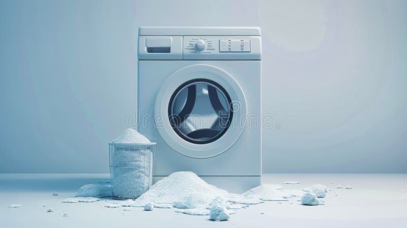 In a Minimalist Studio, a White Washing Machine is Surrounded by ...