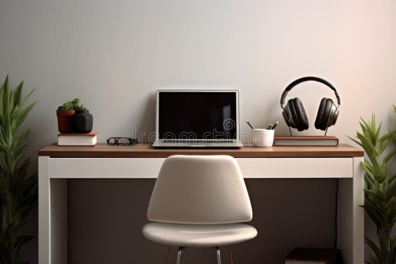Minimalist Study Area with Laptop and Headphones Stock Illustration ...