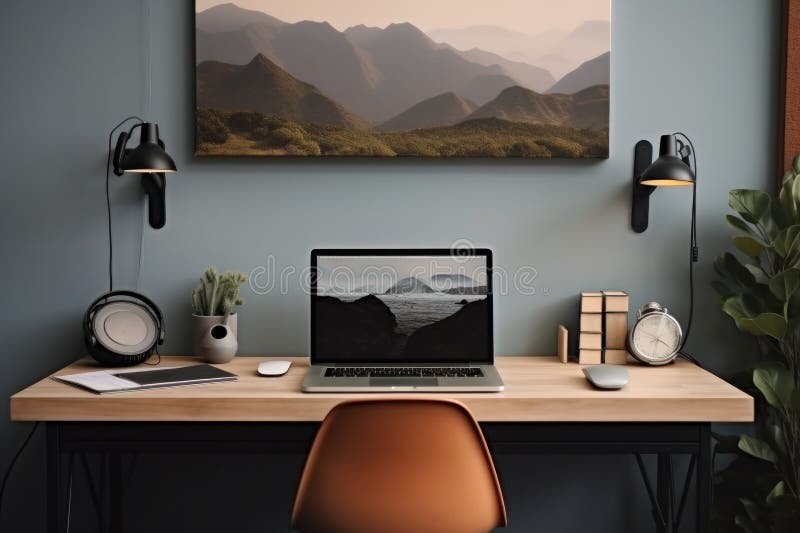 Minimalist Study Area with Laptop and Headphones Stock Illustration ...