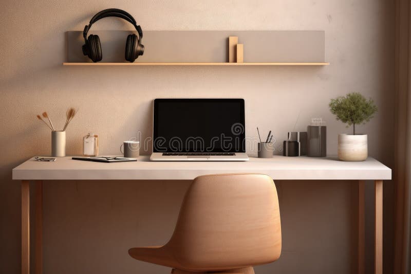 Minimalist Study Area with Laptop and Headphones Stock Illustration ...