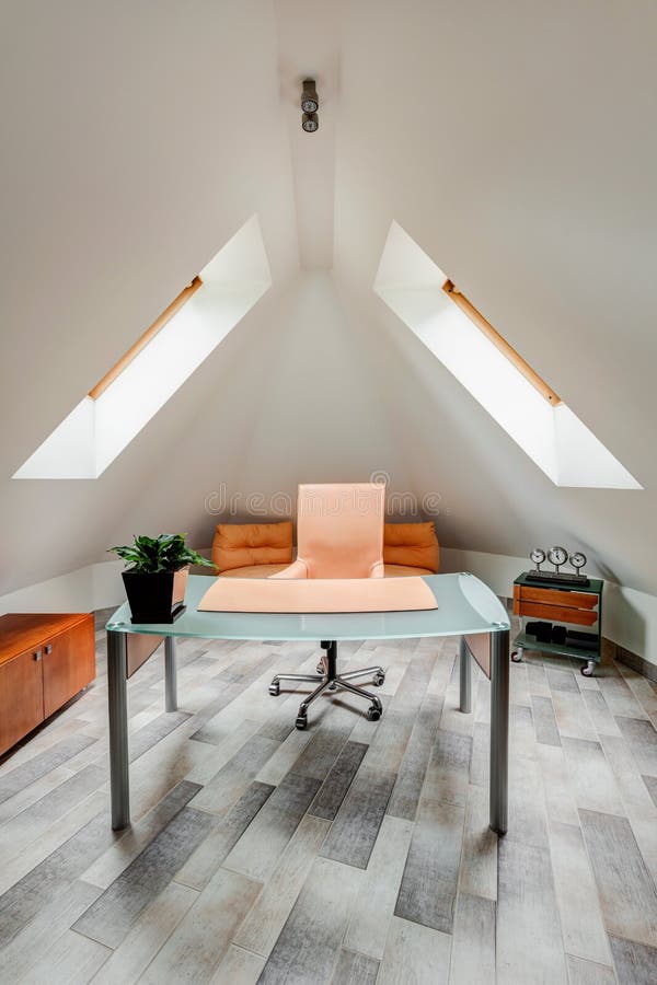 Study room at the attic stock photo. Image of interior - 74276122