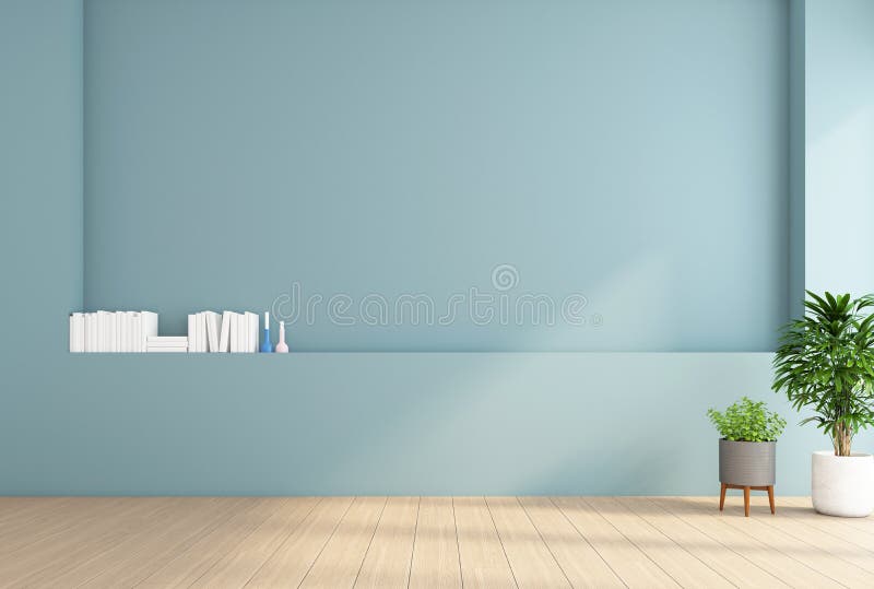 Minimalist Style Empty Room with Light Blue Wall and Wood Floor. 3d ...