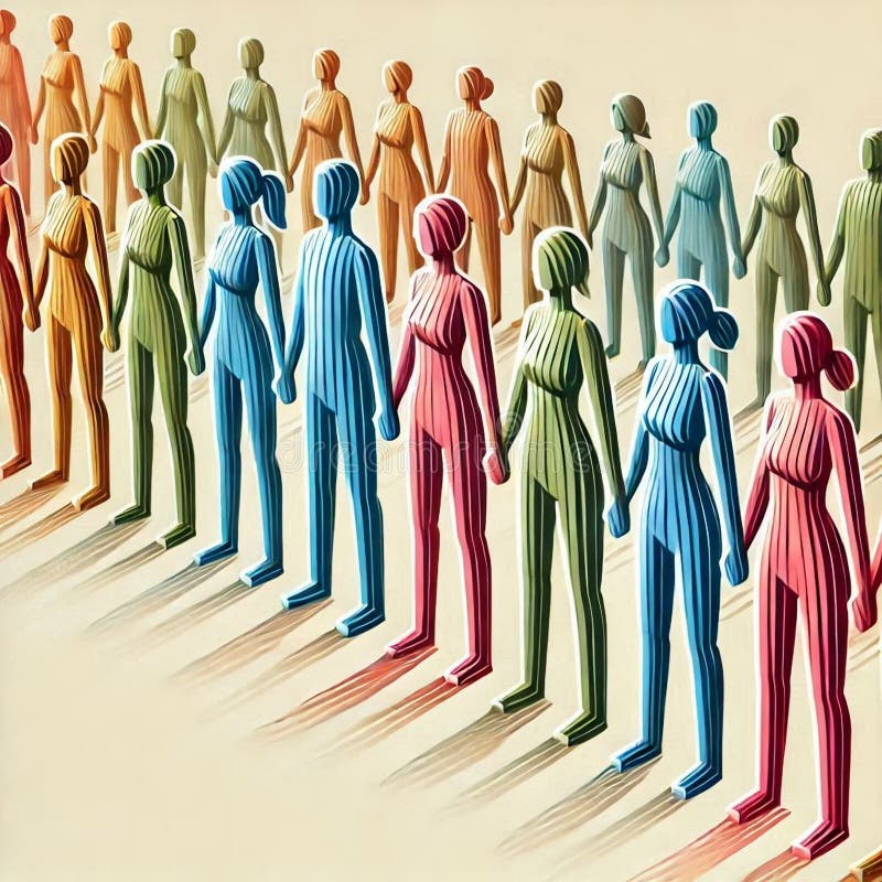 Minimalist Style Image of a Human Figures Holding Hands Forming a Chain ...