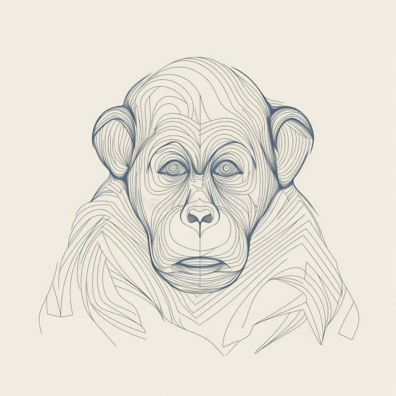 Minimalist Style: a Little Chimpanzee Drawing with Simple Strokes Stock ...
