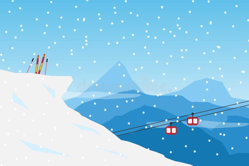 Minimalist Style Snow Ski Concept. Flat Minimal Landscape Illustration ...