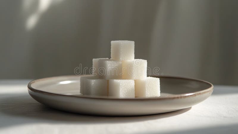 A Minimalist Sugar Cube Tower Placed on a Smooth Ceramic Plate with ...