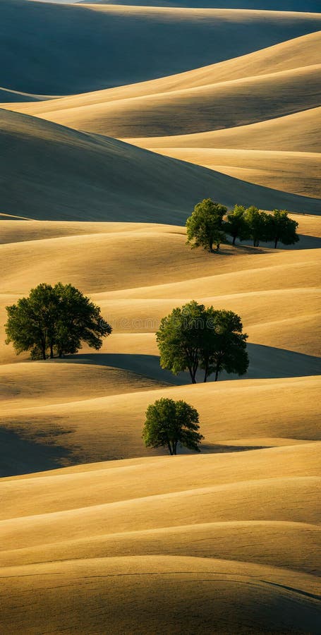 Minimalist Summer Landscape Basking Under the Bright Sun, Sparse Trees ...