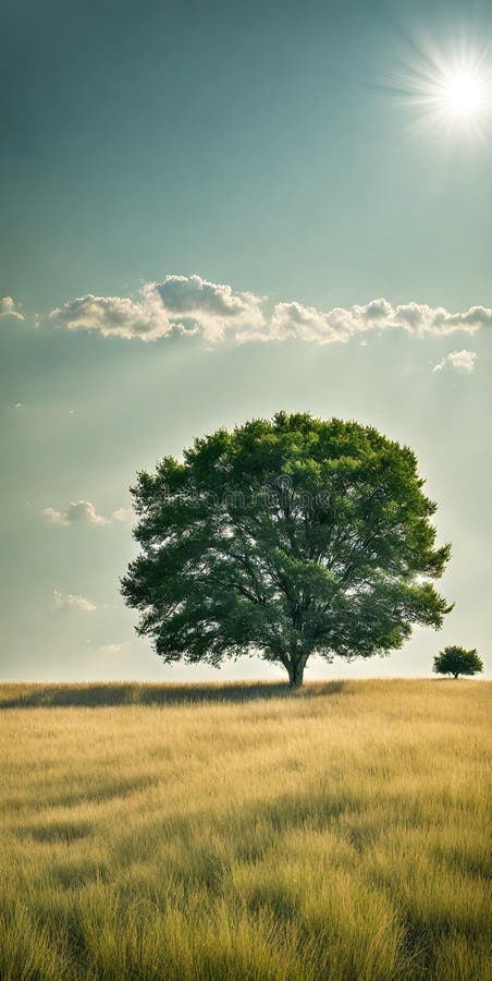 Minimalist Summer Landscape Basking Under the Bright Sun, Sparse Trees ...