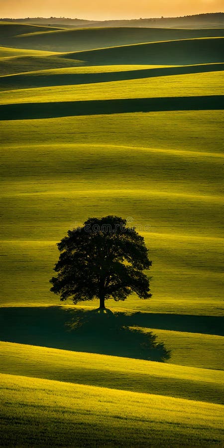 Minimalist Summer Landscape Basking Under the Bright Sun, Sparse Trees ...