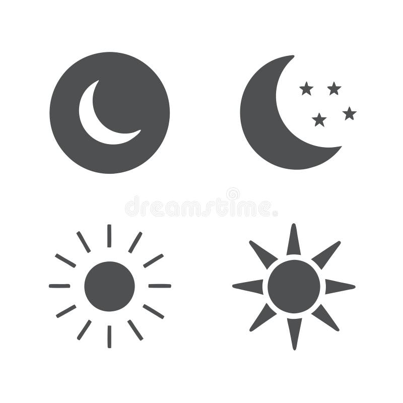 Minimalist Sun and Moon Icon Set in Flat Style. Stock Vector ...